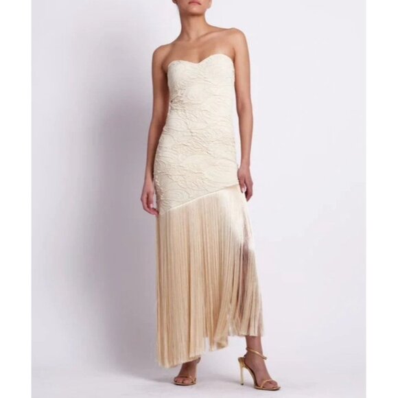 PatBO | Dresses | Patbo Jacquard Strapless Fringe Maxi Dress In Bone ...